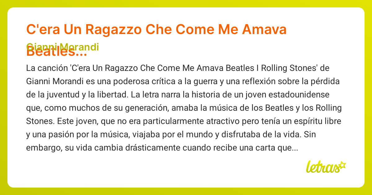 Significado de la canción C'era Un Ragazzo Che Come Me Amava Beatles I ...
