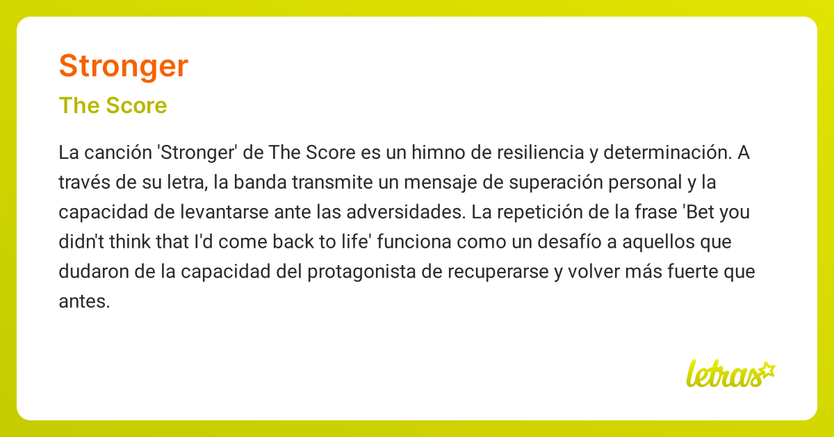 Significado de la canción STRONGER (The Score) - LETRAS.COM
