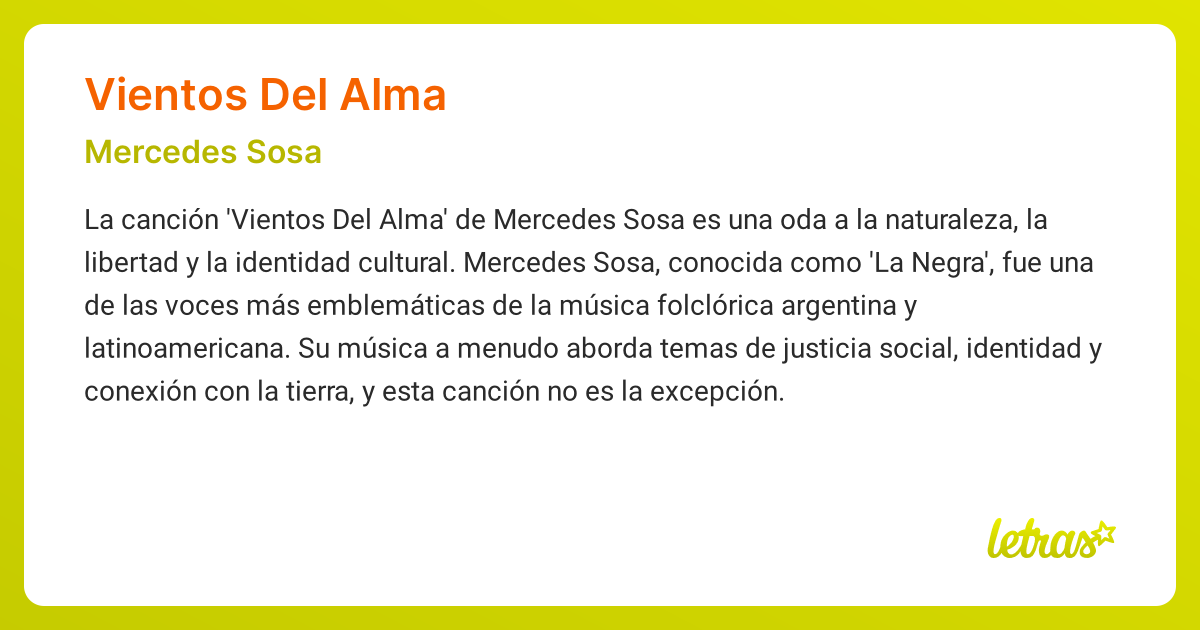 Significado de la canción VIENTOS DEL ALMA (Mercedes Sosa) - LETRAS.COM