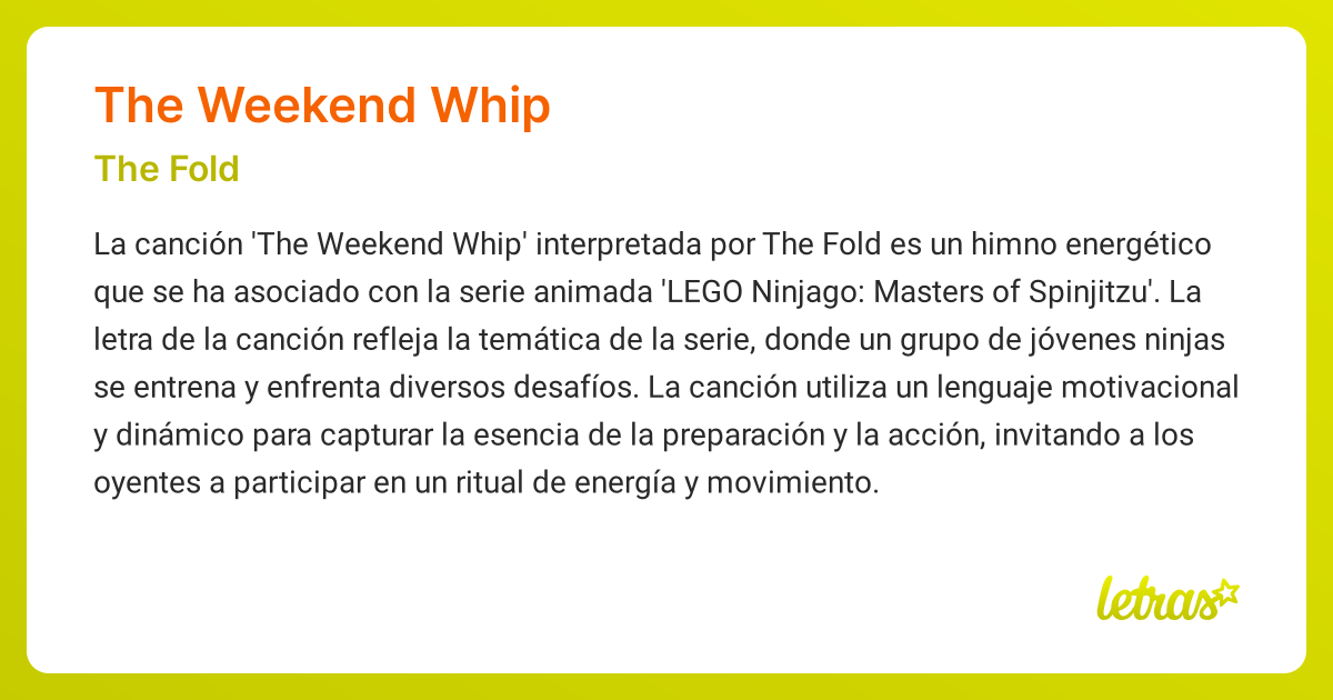 Significado de la canción THE WEEKEND WHIP (The Fold) - LETRAS.COM