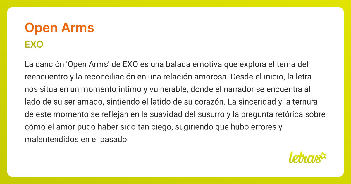 Significado de la canción OPEN ARMS (EXO ) - LETRAS.COM