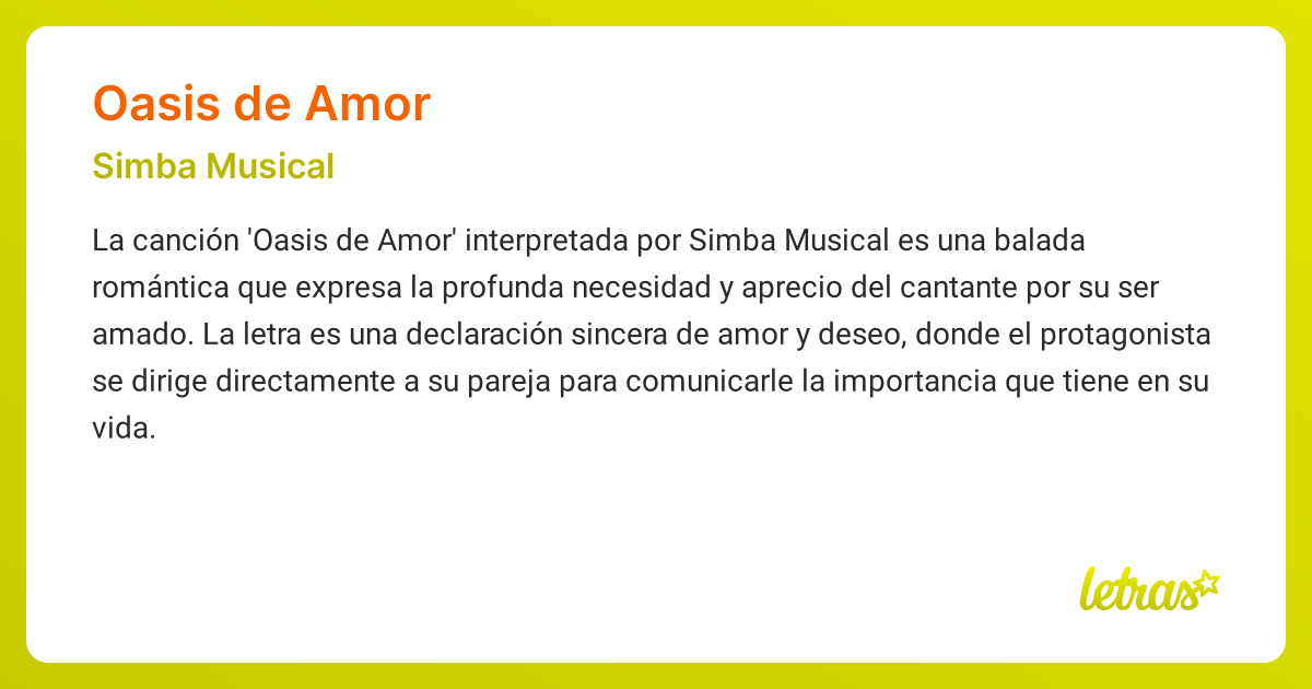 Significado de la canción OASIS DE AMOR (Simba Musical) - LETRAS.COM