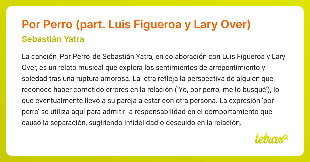 Significado de la canción Por Perro (part. Luis Figueroa y Lary Over ...