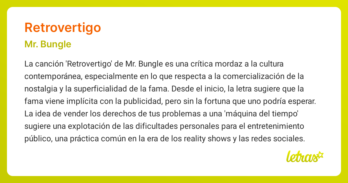 Significado de la canción RETROVERTIGO (Mr. Bungle) - LETRAS.COM