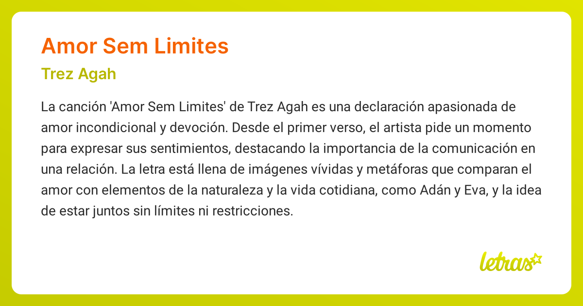 Significado de la canción AMOR SEM LIMITES (Trez Agah) - LETRAS.COM