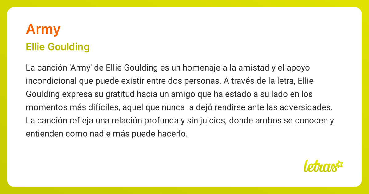 Significado de la canción ARMY (Ellie Goulding) - LETRAS.COM