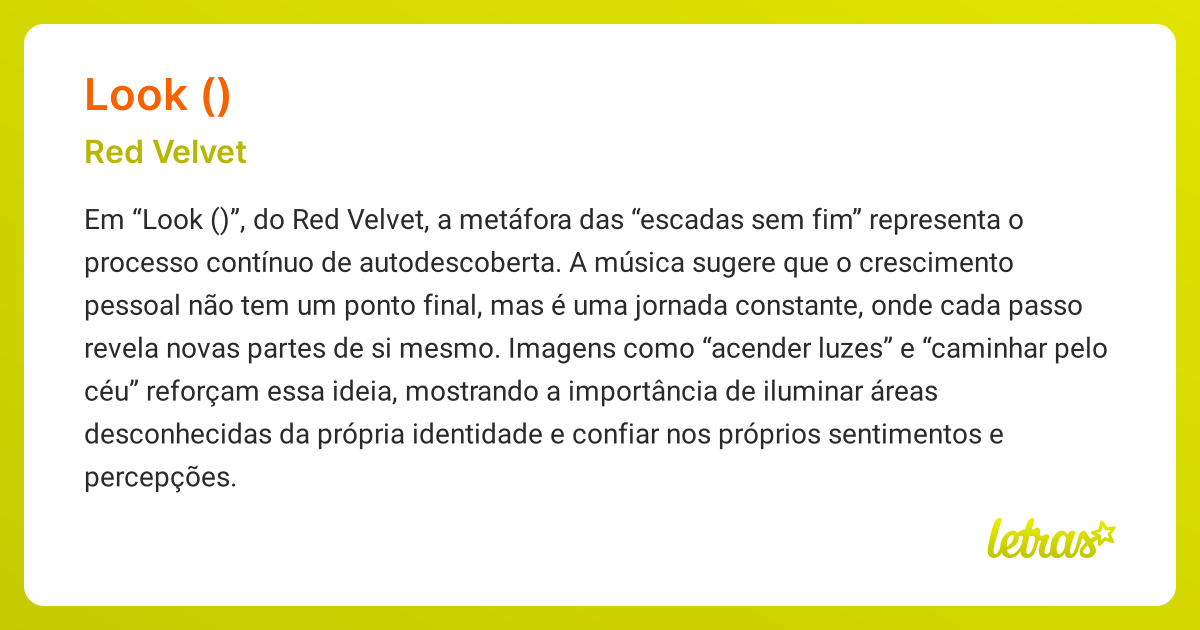 Significado da música LOOK (봐) (Red Velvet) - LETRAS.MUS.BR