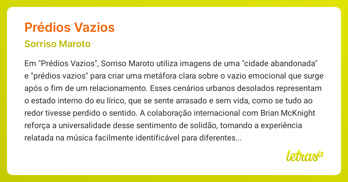 Significado da música PRÉDIOS VAZIOS (Sorriso Maroto) - LETRAS.MUS.BR