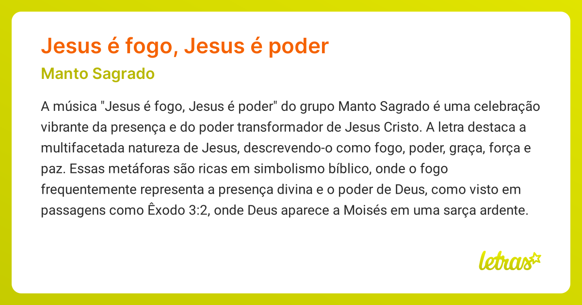 Significado da música JESUS É FOGO, JESUS É PODER (Manto Sagrado ...
