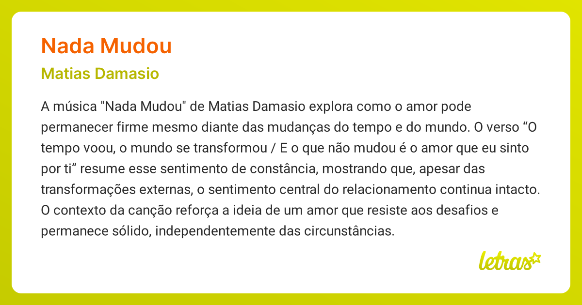 Significado da música NADA MUDOU (Matias Damasio) - LETRAS.MUS.BR