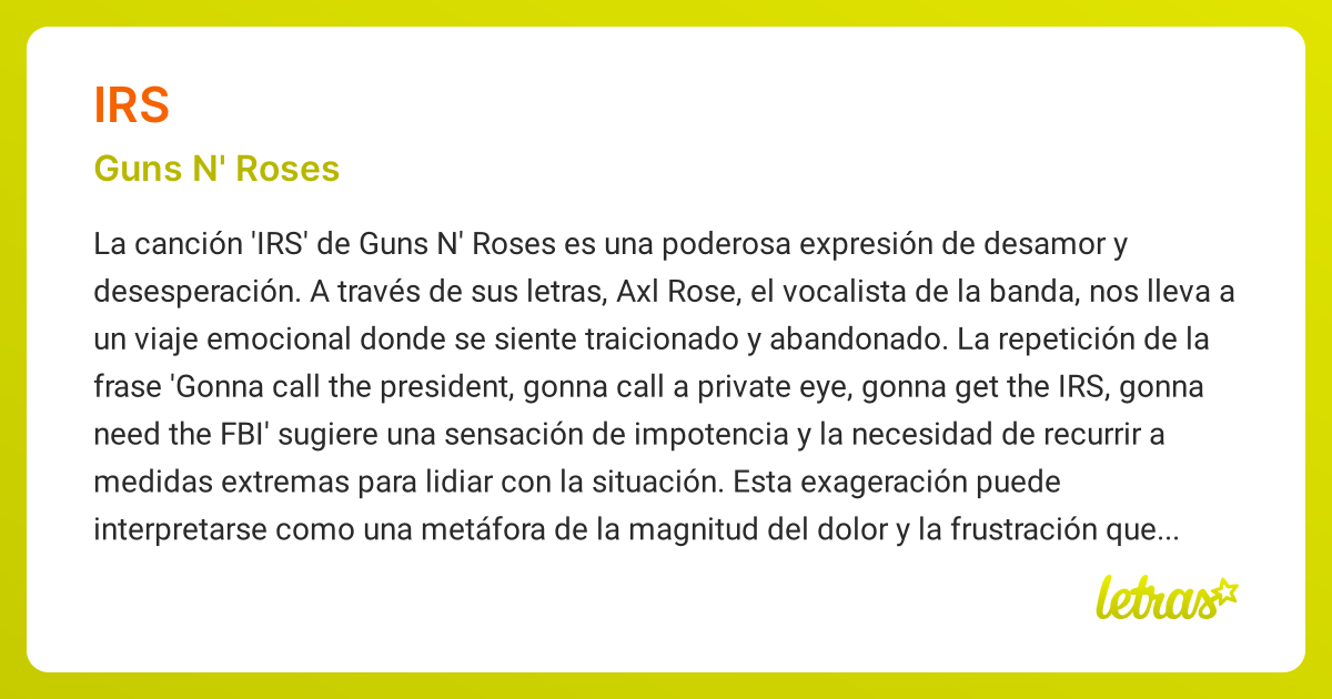 Significado de la canción IRS (Guns N' Roses) - LETRAS.COM
