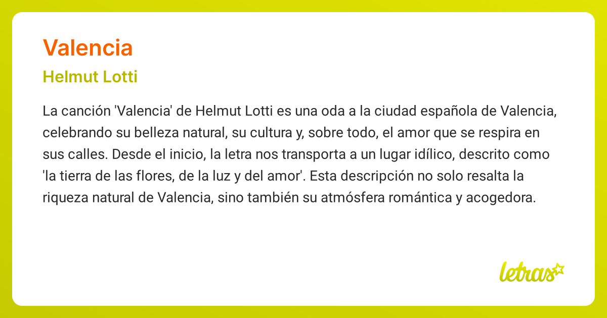 Significado de la canción VALENCIA (Helmut Lotti) - LETRAS.COM