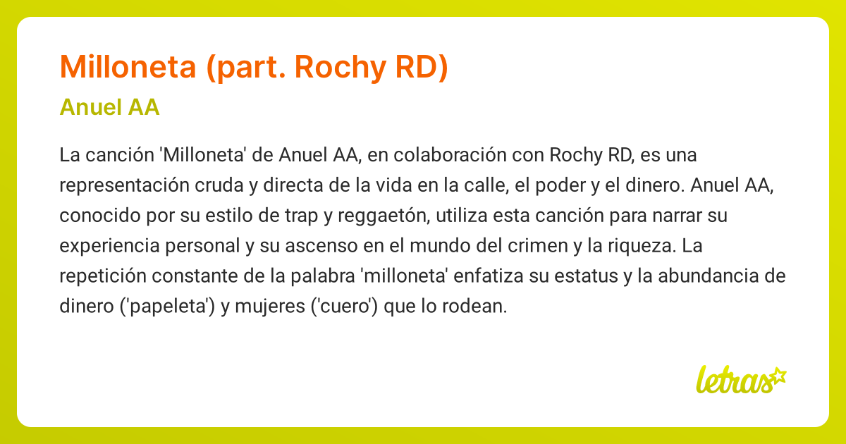 Significado de la canción MILLONETA (PART. ROCHY RD) (Anuel AA ...
