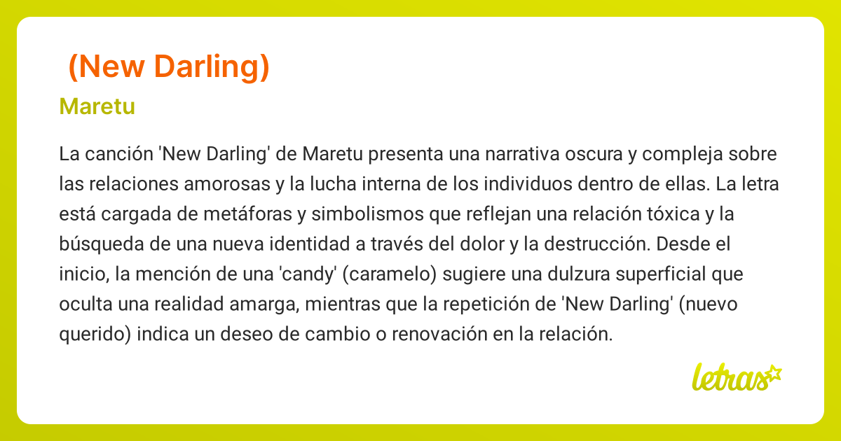 Significado de la canción ニューダーリン (New Darling) (Maretu) - LETRAS.COM