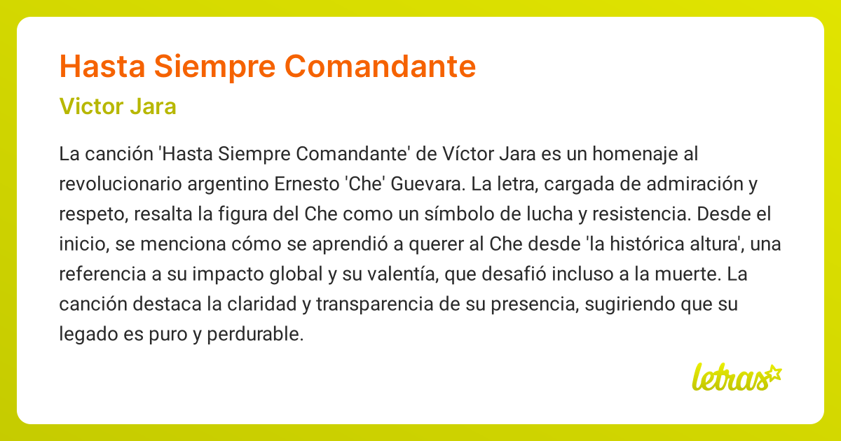 Significado de la canción HASTA SIEMPRE COMANDANTE (Victor Jara ...