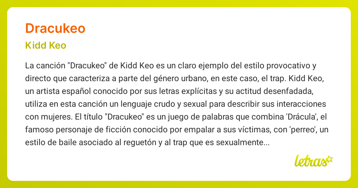 Significado de la canción DRACUKEO (Kidd Keo) - LETRAS.COM