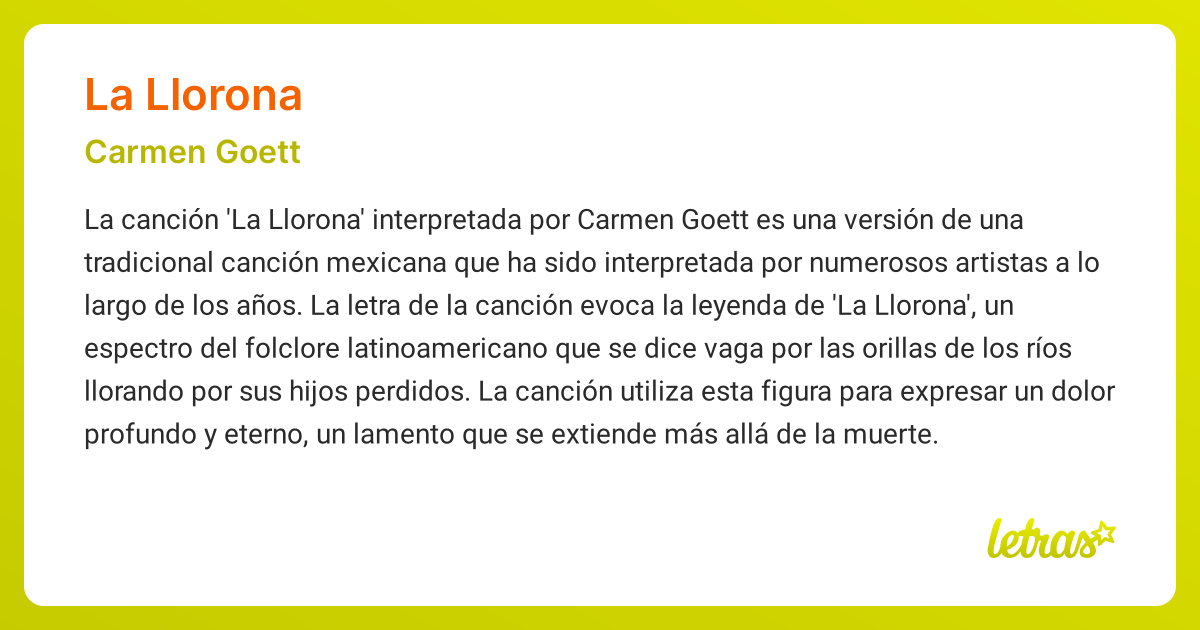Significado de la canción LA LLORONA (Carmen Goett) - LETRAS.COM