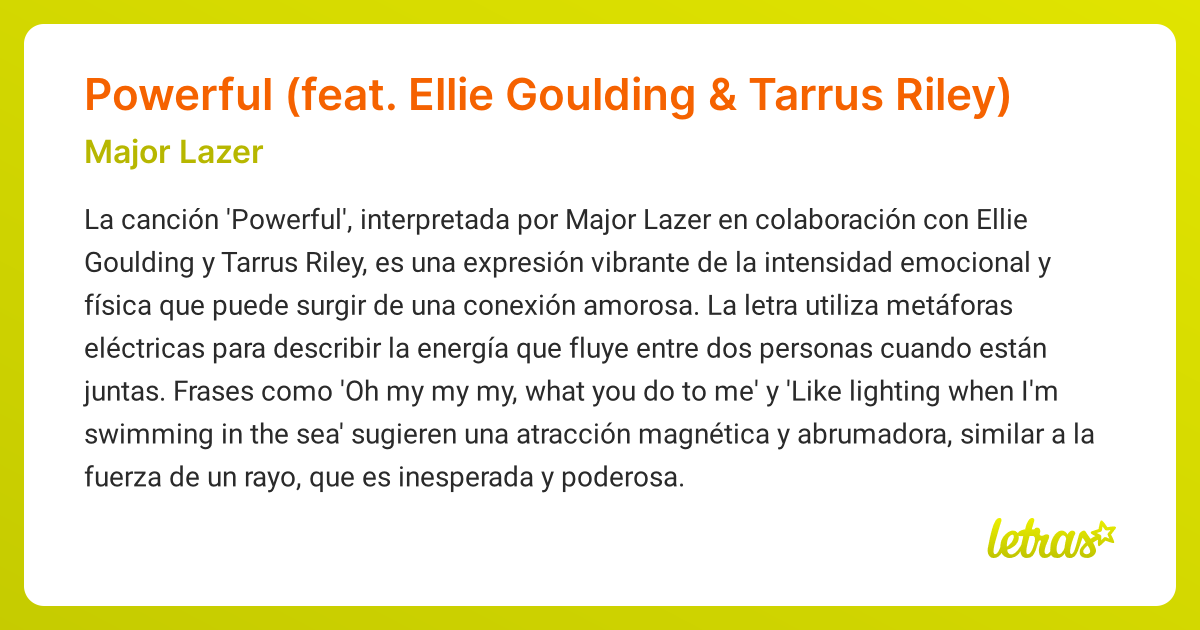 Significado de la canción Powerful (feat. Ellie Goulding & Tarrus Riley ...