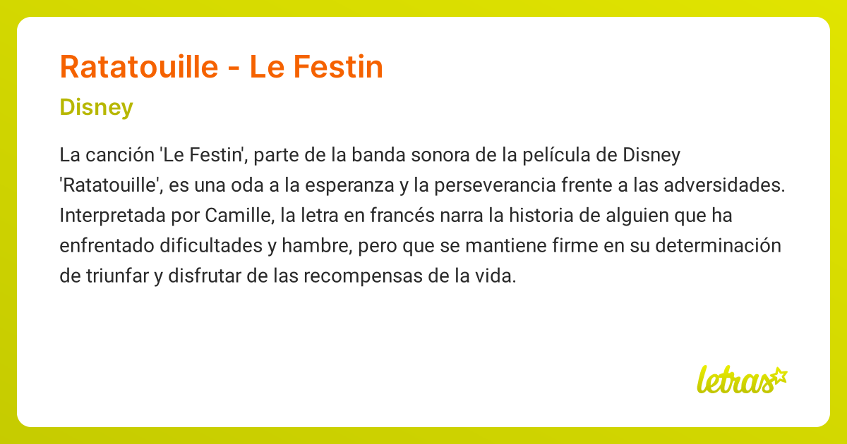 Significado de la canción RATATOUILLE - LE FESTIN (Disney) - LETRAS.COM