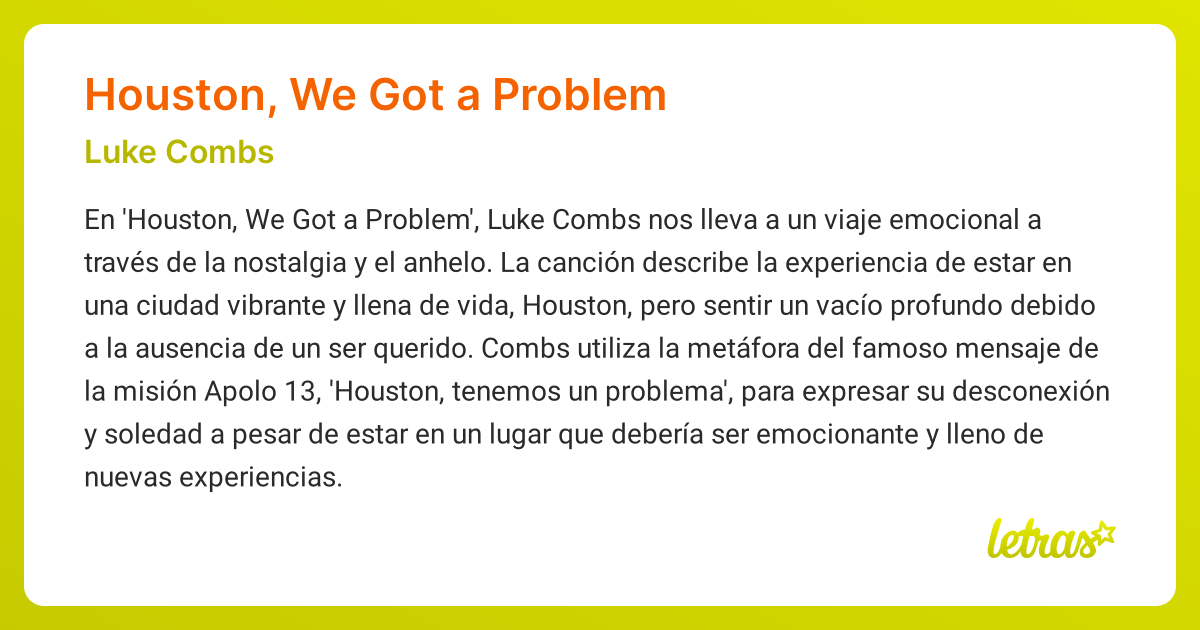 Significado de la canción HOUSTON, WE GOT A PROBLEM (Luke Combs ...