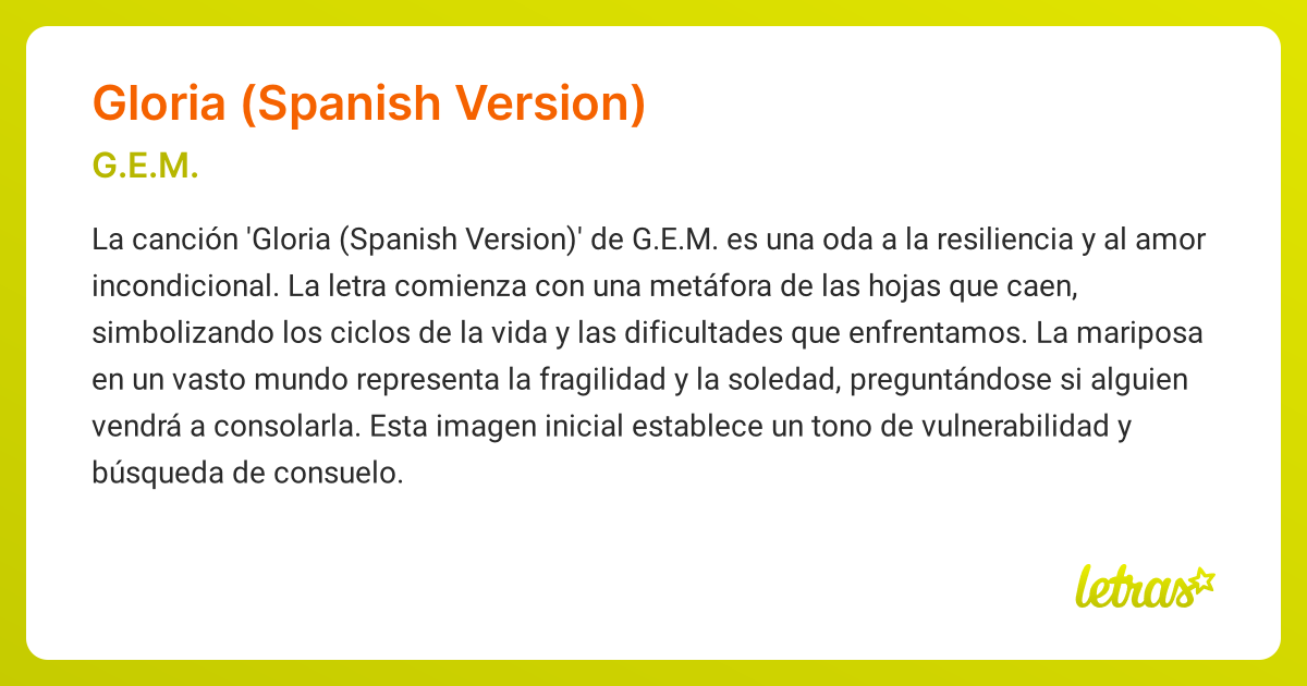 Significado de la canción GLORIA (SPANISH VERSION) (G.E.M.) - LETRAS.COM