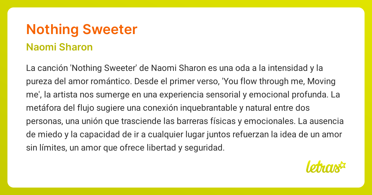 Significado de la canción NOTHING SWEETER (Naomi Sharon) - LETRAS.COM