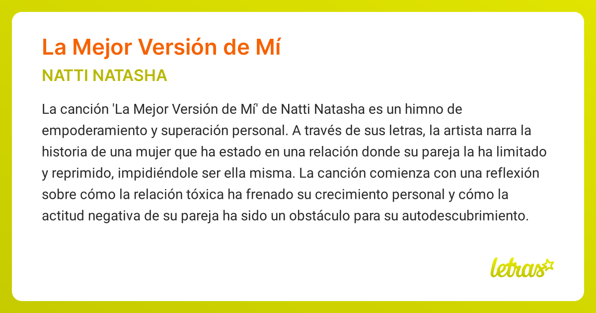 Significado de la canción LA MEJOR VERSIÓN DE MÍ (NATTI NATASHA ...