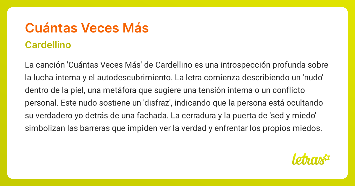 Significado de la canción CUÁNTAS VECES MÁS (Cardellino) - LETRAS.COM