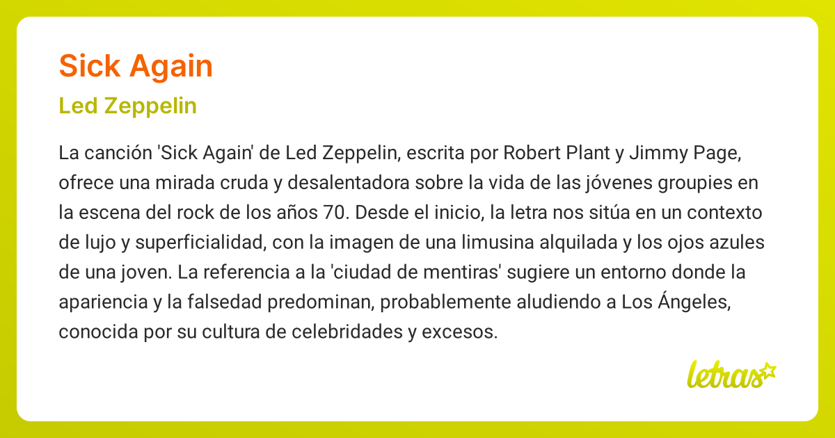 Significado de la canción SICK AGAIN (Led Zeppelin) - LETRAS.COM