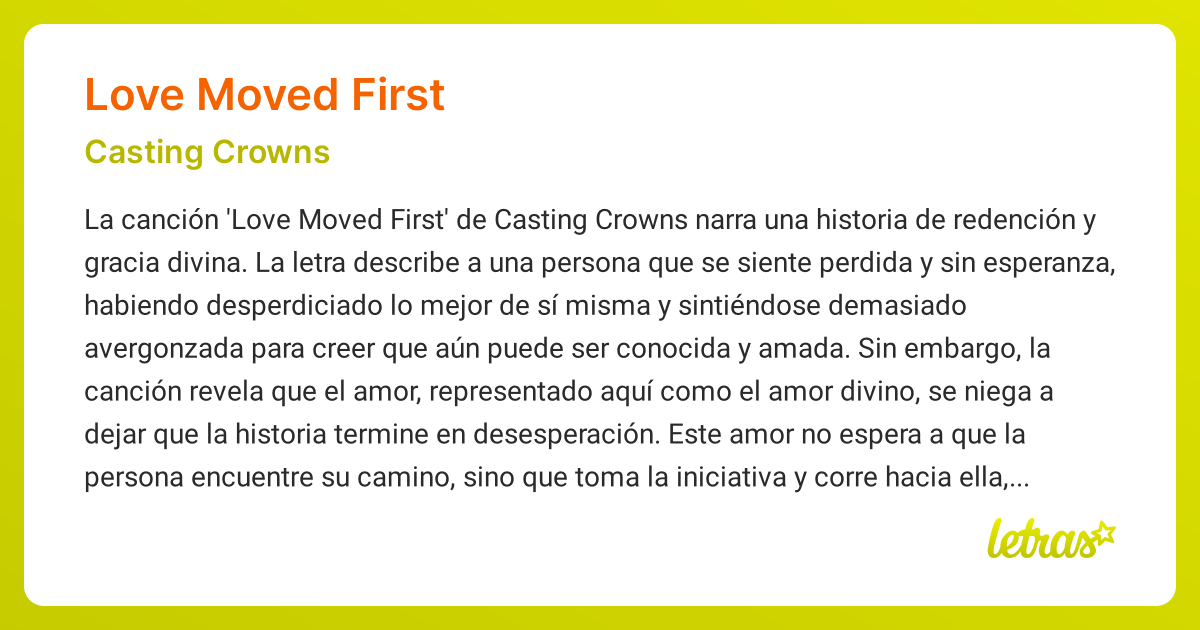Significado de la canción LOVE MOVED FIRST (Casting Crowns) - LETRAS.COM
