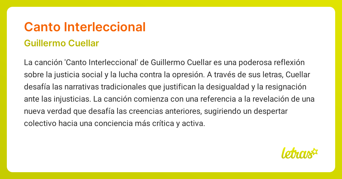 Significado de la canción CANTO INTERLECCIONAL (Guillermo Cuellar ...