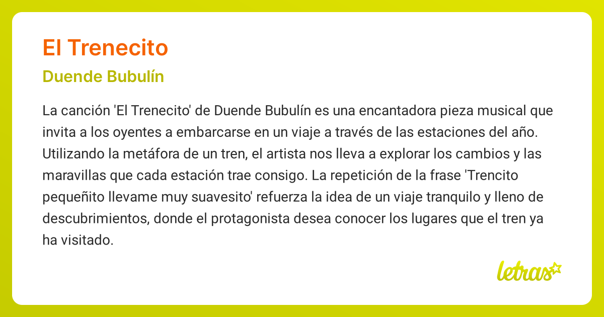 Significado de la canción EL TRENECITO (Duende Bubulín) - LETRAS.COM