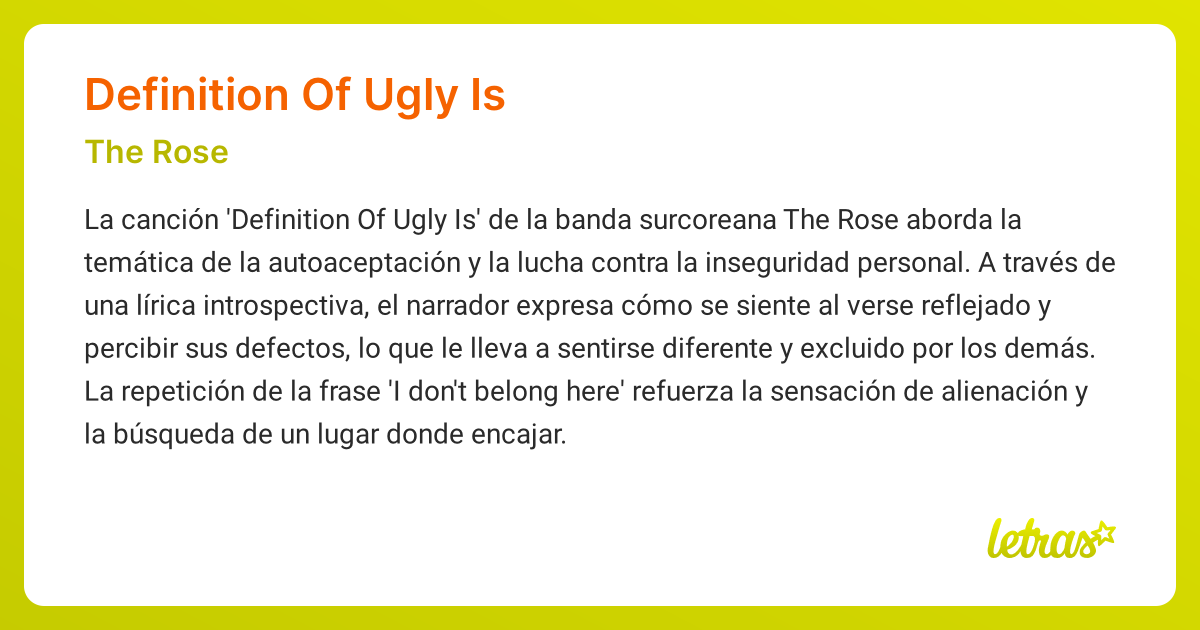 Significado de la canción DEFINITION OF UGLY IS (The Rose ) - LETRAS.COM