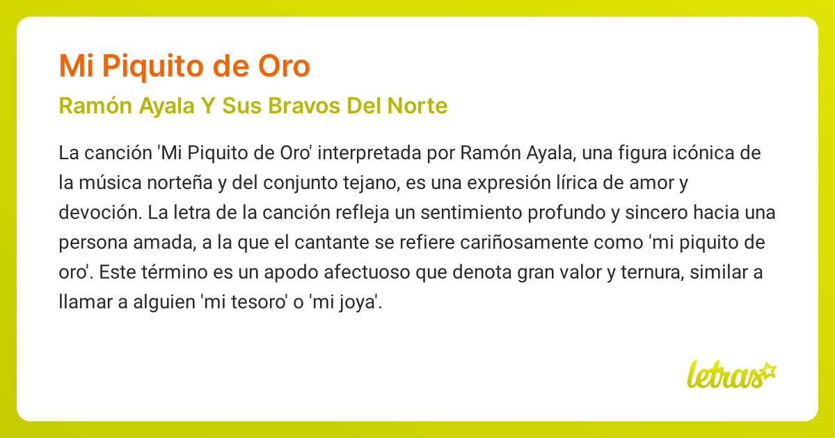 Significado de la canción MI PIQUITO DE ORO (Ramón Ayala Y Sus Bravos ...