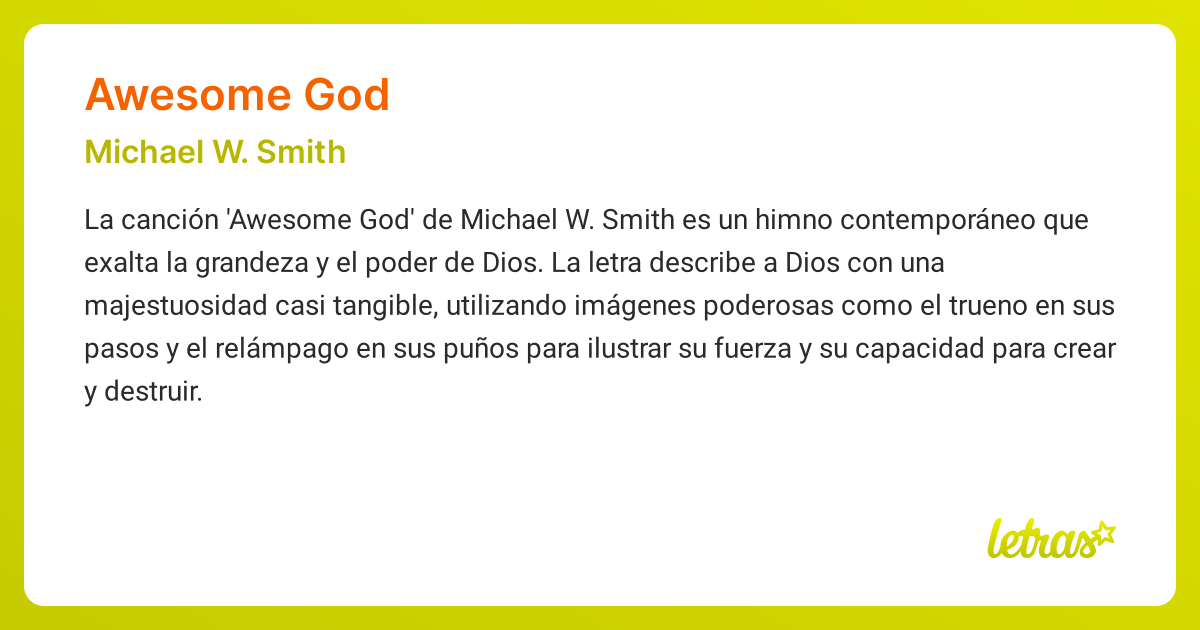 Significado de la canción AWESOME GOD (Michael W. Smith) - LETRAS.COM