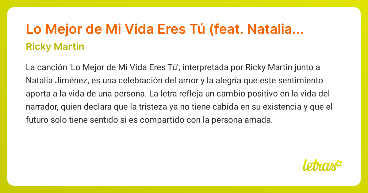 Significado de la canción Lo Mejor de Mi Vida Eres Tú (feat. Natalia ...