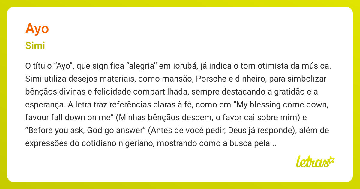 Significado da música AYO (Simi) - LETRAS.MUS.BR