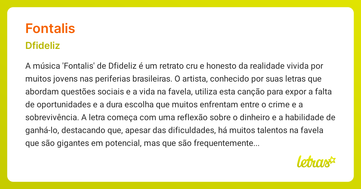 Significado da música FONTALIS (Dfideliz) - LETRAS.MUS.BR