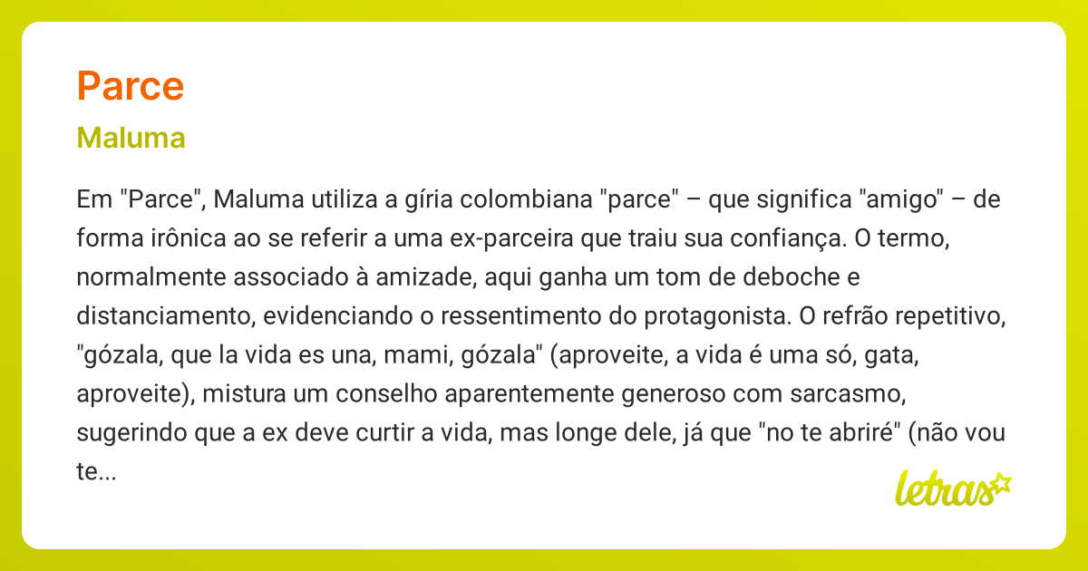 Significado da música PARCE (Maluma) - LETRAS.MUS.BR