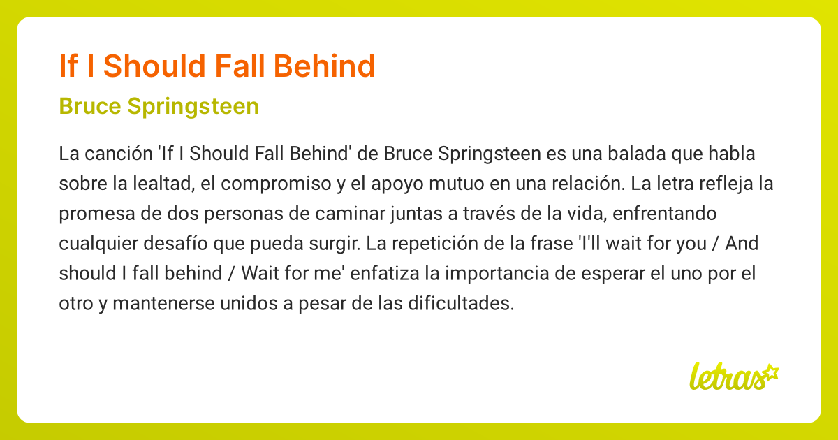 Significado de la canción IF I SHOULD FALL BEHIND (Bruce Springsteen ...