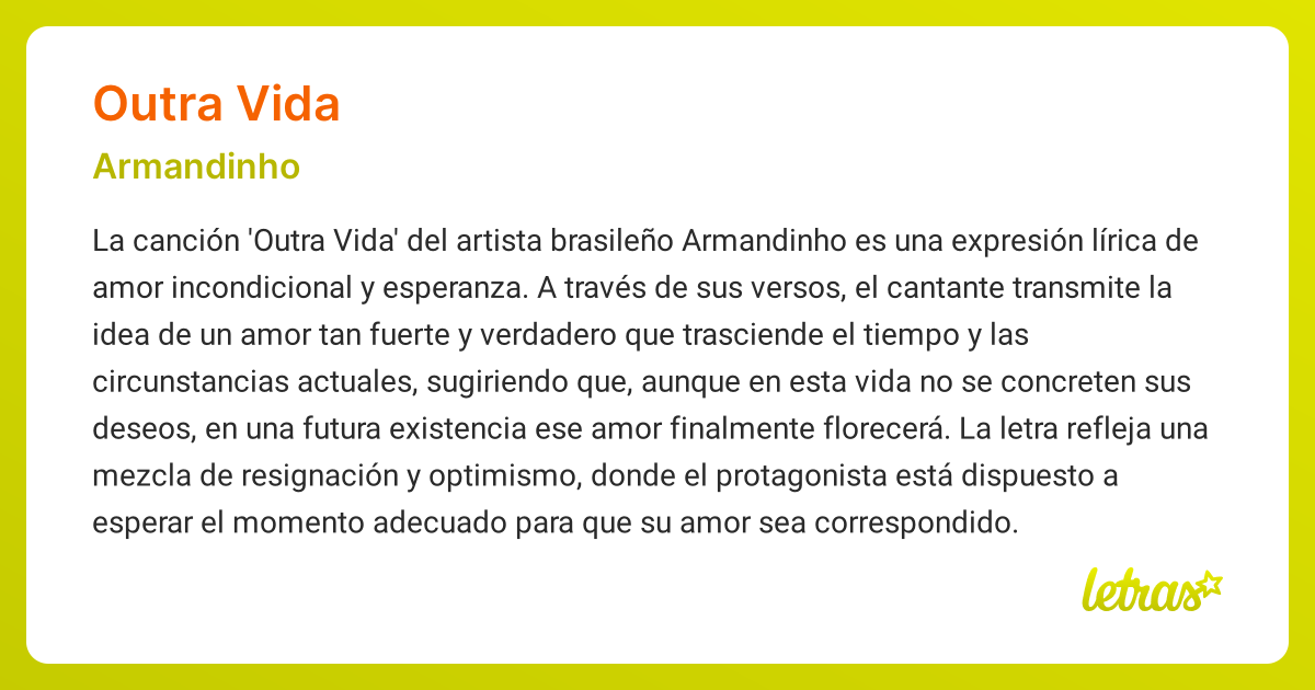 Significado de la canción OUTRA VIDA (Armandinho) - LETRAS.COM