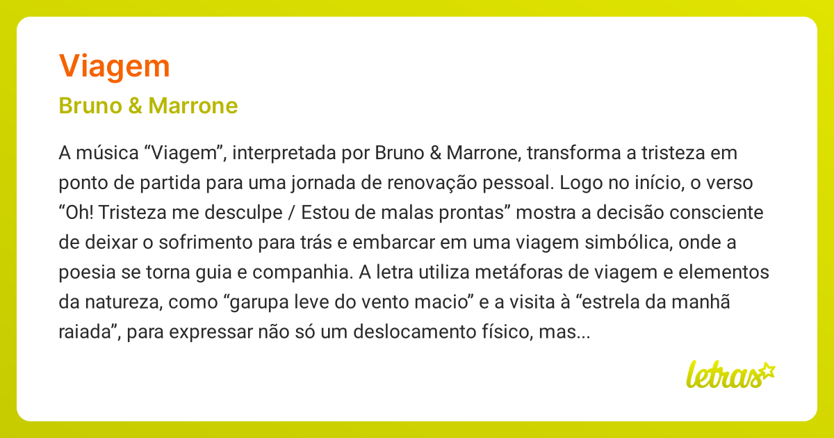 Significado da música VIAGEM (Bruno & Marrone) - LETRAS.MUS.BR