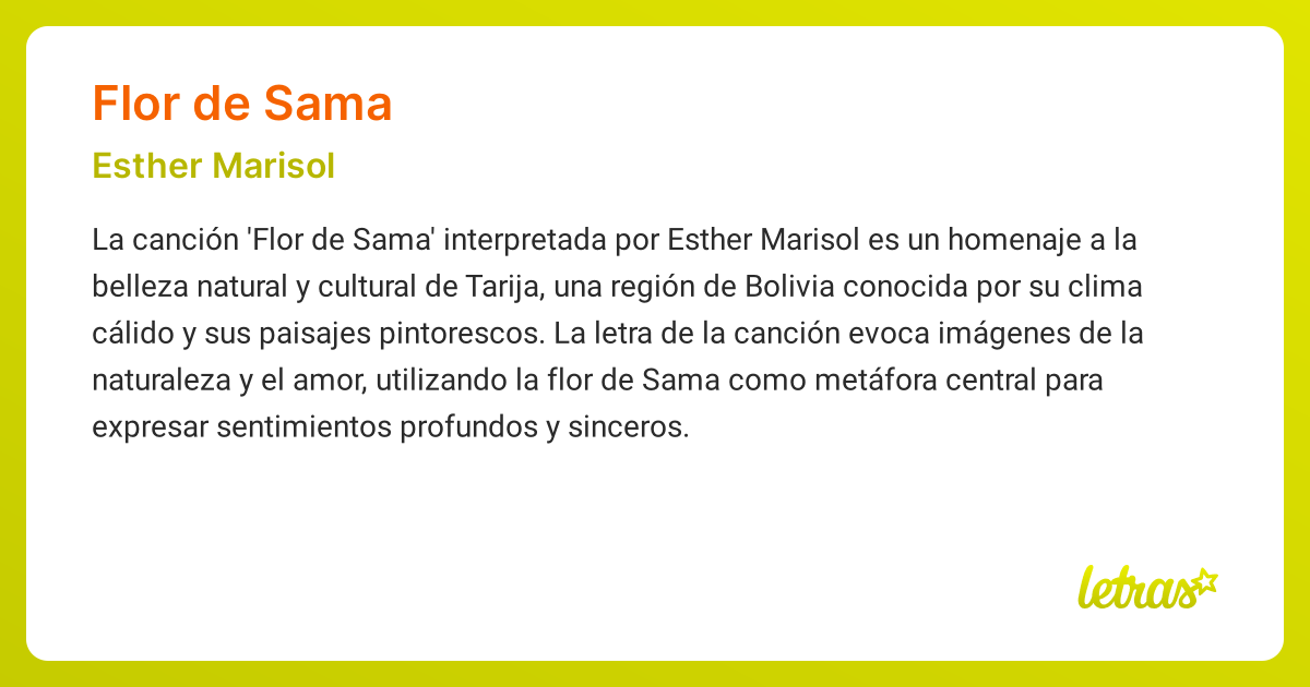 Significado de la canción FLOR DE SAMA (Esther Marisol) - LETRAS.COM