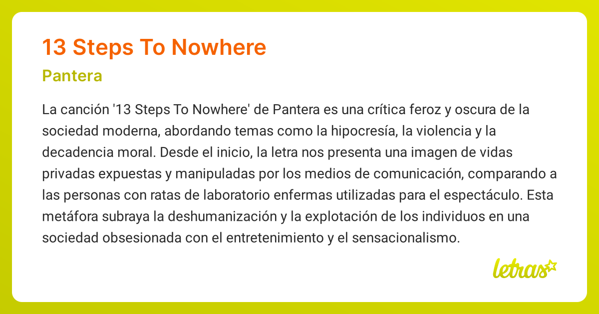 Significado de la canción 13 STEPS TO NOWHERE (Pantera) - LETRAS.COM