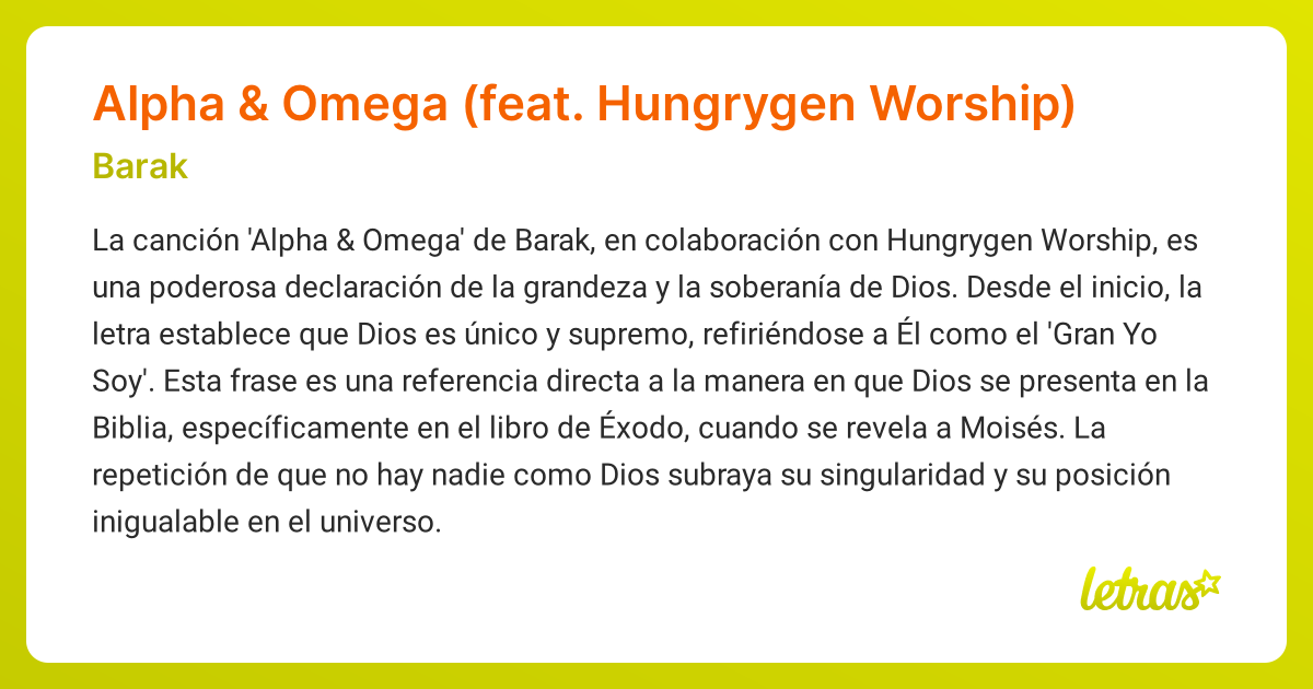 Significado de la canción Alpha & Omega (feat. Hungrygen Worship) (Barak) - LETRAS.COM