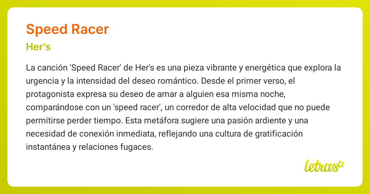 Significado de la canción SPEED RACER (Her's) - LETRAS.COM