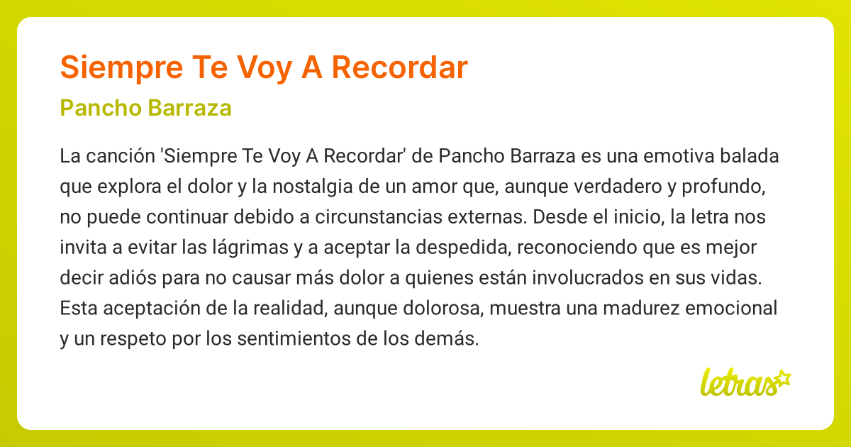 Significado de la canción SIEMPRE TE VOY A RECORDAR (Pancho Barraza ...