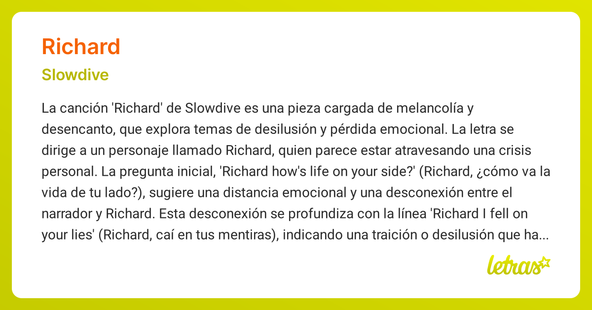 Significado de la canción RICHARD (Slowdive) - LETRAS.COM
