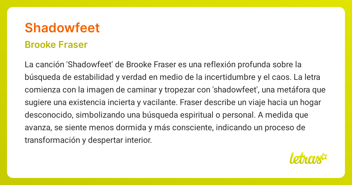 Significado de la canción SHADOWFEET (Brooke Fraser) - LETRAS.COM