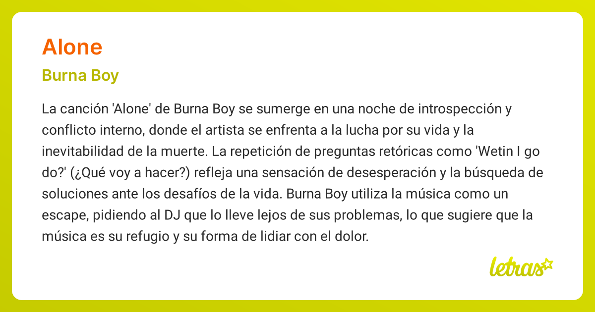 Significado de la canción ALONE (Burna Boy) - LETRAS.COM